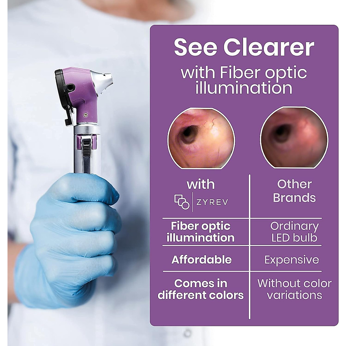 Zyrev ZetaLife Otoscope Set with 150 Extra Disposable Specula Tips, Purple