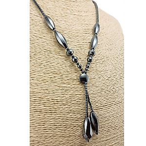 BlueRica Double Strand Drop Hematite Necklace with Designer Beads