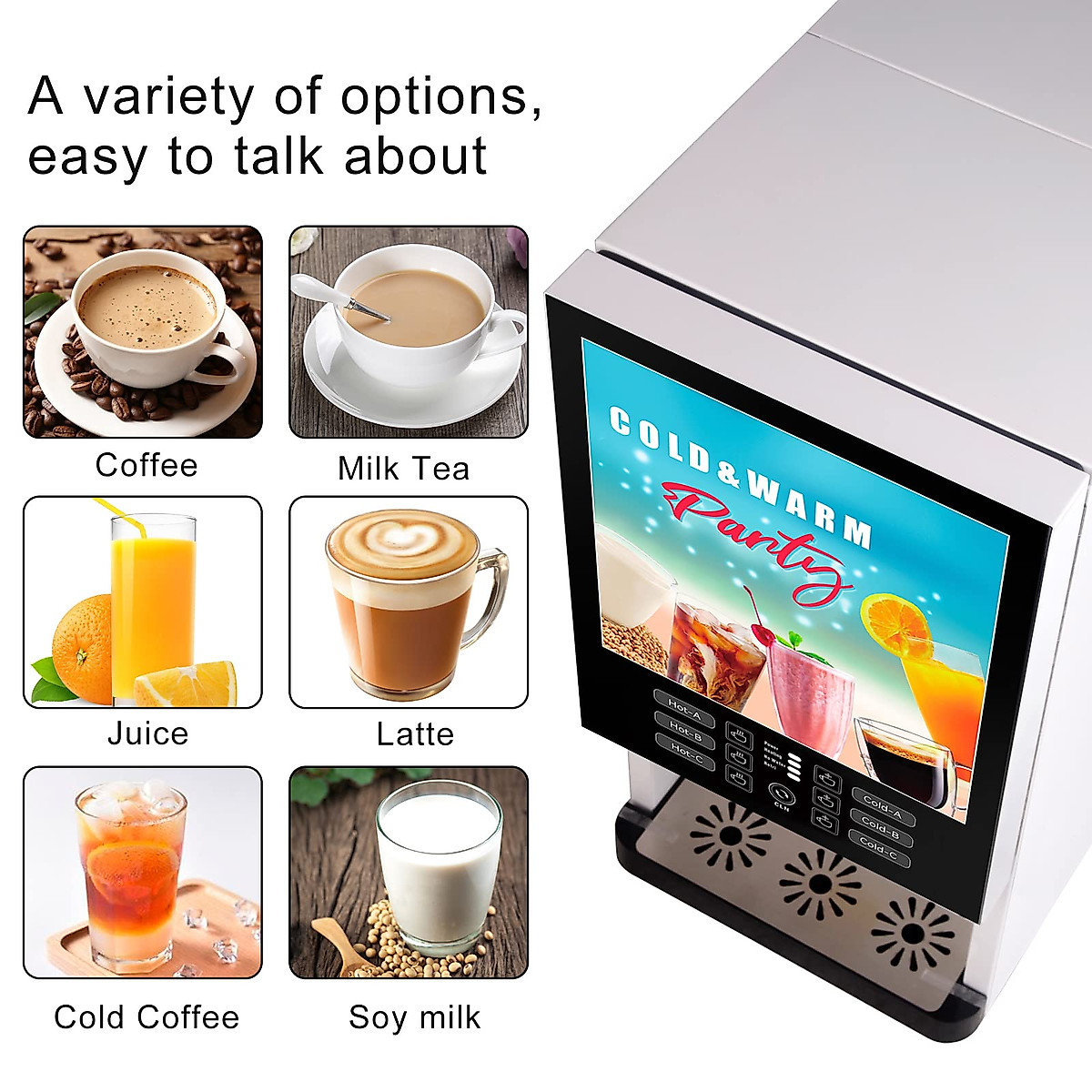 gusohapy 3 Flavors, 3 Cold Drinks And 3 Hot Drinks, Filtered Water Commercial Instant Coffee Milk Tea Machine Commercial Beverage Dispensers Self Cleaning