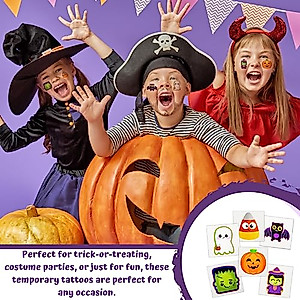 144 Pack Halloween Tattoos for Kids Temporary Pre-Cut Bulk Pack Halloween Themed Tattos Stickers for Face Body Non-Toxic 2" for Halloween Goodie Bag Fillers Classroom Prizes Party Favors by 4E's Novelty