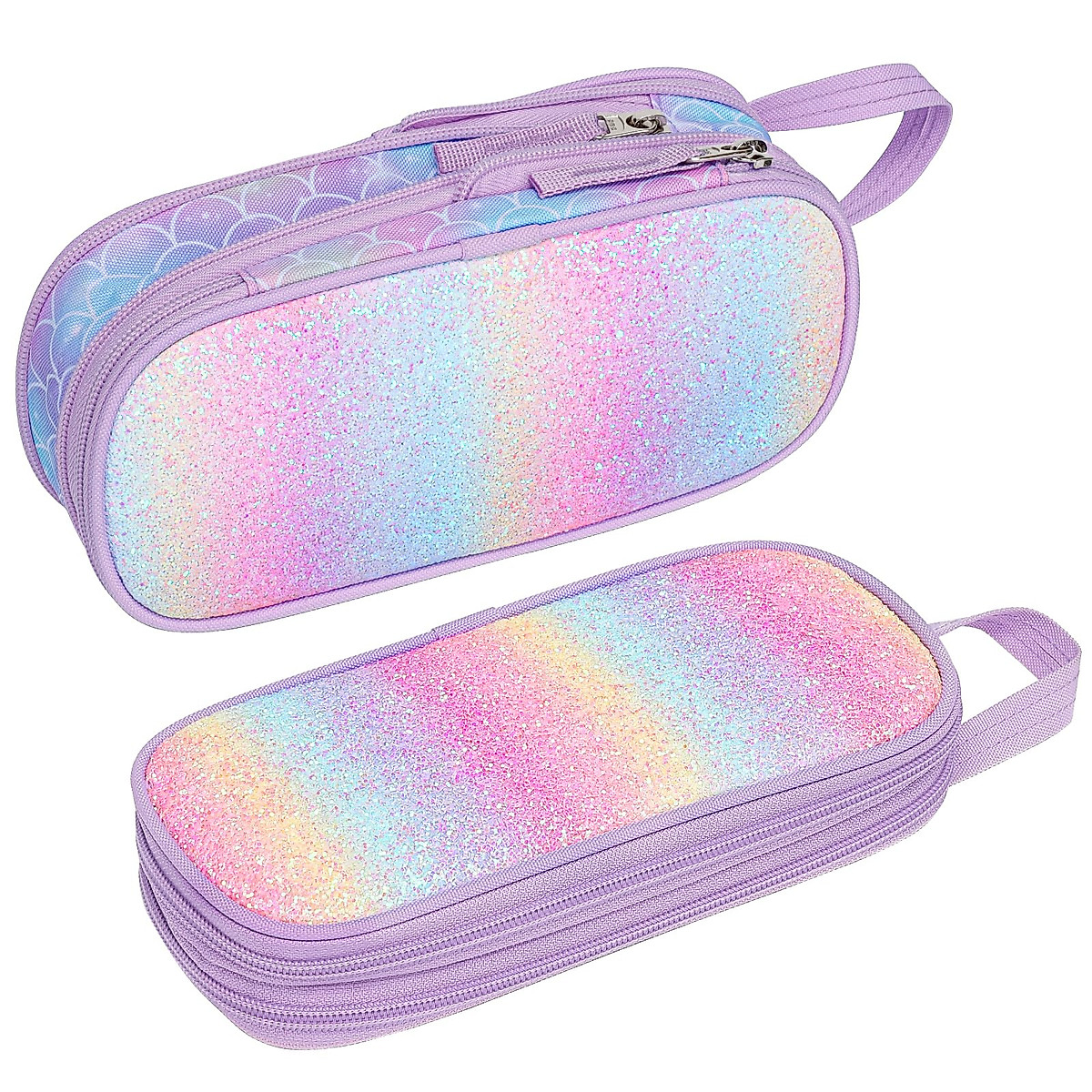 Bagseri Pencil Case for Kids - Expandable Cute Pencil Case for Girls Large Capacity Pencil Pouch Organizer for School Student Office Supplies, Pen Case Only (Purple, Mermaid Scale)