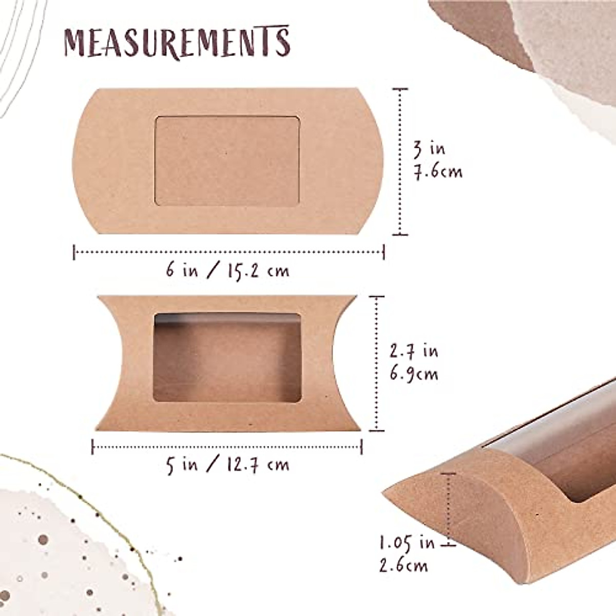 MATICAN Pillow Boxes, 40-Pack Pillow Gift Boxes with Windows, Kraft Mini Favor Boxes, 5 x 3 x 1.2 inches