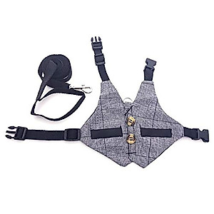 Wontee Rabbit Vest Harness and Leash Set Adjustable Formal Suit Style for Bunny Kitten Small Animal Walking (M)