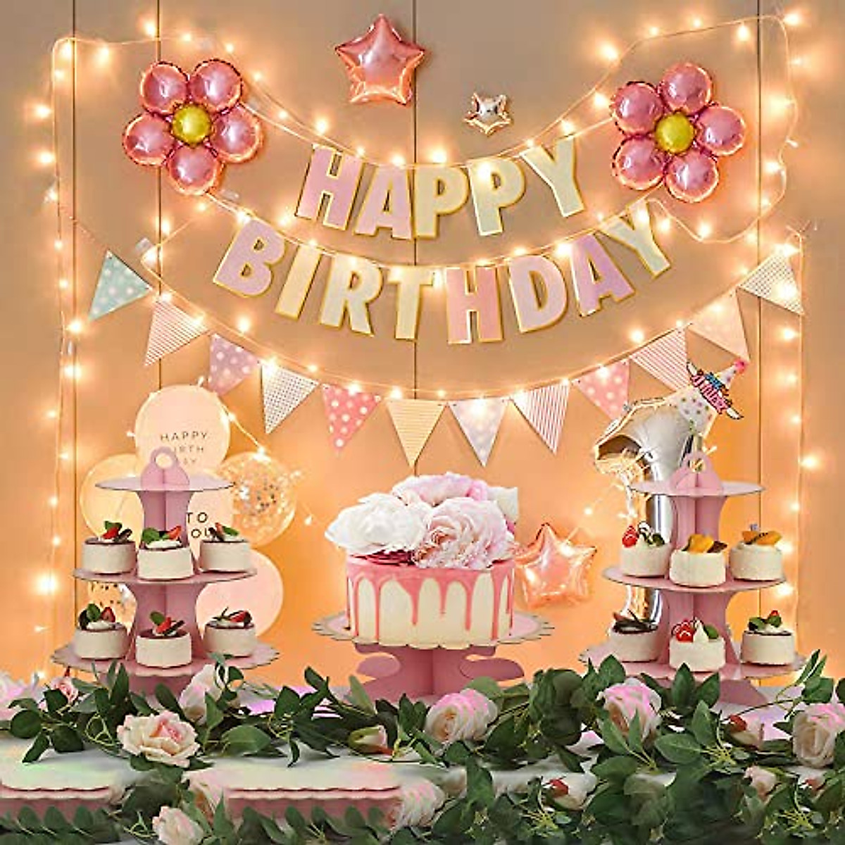 Set of 3 Party Cake and Cupcake Stand Tray, 3-Tiered Cardboard Pink Cupcake Stand,Disposable Cupcake Stands Easy Assemble Dessert Holder fit for Party, Wedding, Afternoon Tea, Birthday