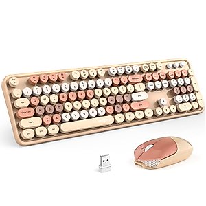 MOFII Wireless Keyboard and Mouse Combo,2.4GHz Retro Full-Size Keyboard with Number Pad and Cute Mouse for Computer PC Desktops Laptop WindowsxP/7/8/10(Milk Tea Colorful-B)
