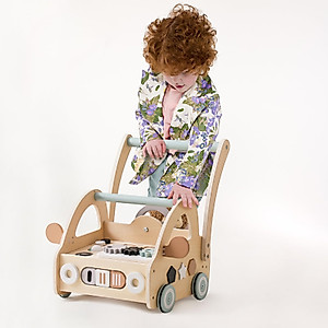 IEATFO Baby Push Walker, Wooden Baby Walker Push Toy for Baby Boy and Girls with Car Shape, Stand Up Push Walker for Baby Learning to Walk, Toddler Multiple Activities Center for Christmas Gifts