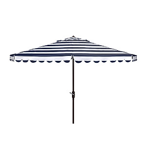 Safavieh PAT8111C Outdoor Vienna Navy and White 11-Foot Round Crank UV Protected Umbrella