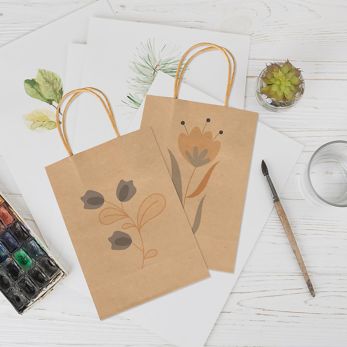 GITMIWS 30 Pack Small Brown Kraft Paper Bags, 6''x3.15''x8.25'' Small Craft Paper Bags with Handles Bulk, Grocery Retail Paper Bags for Small Business, Party Favors Take Out Sacks