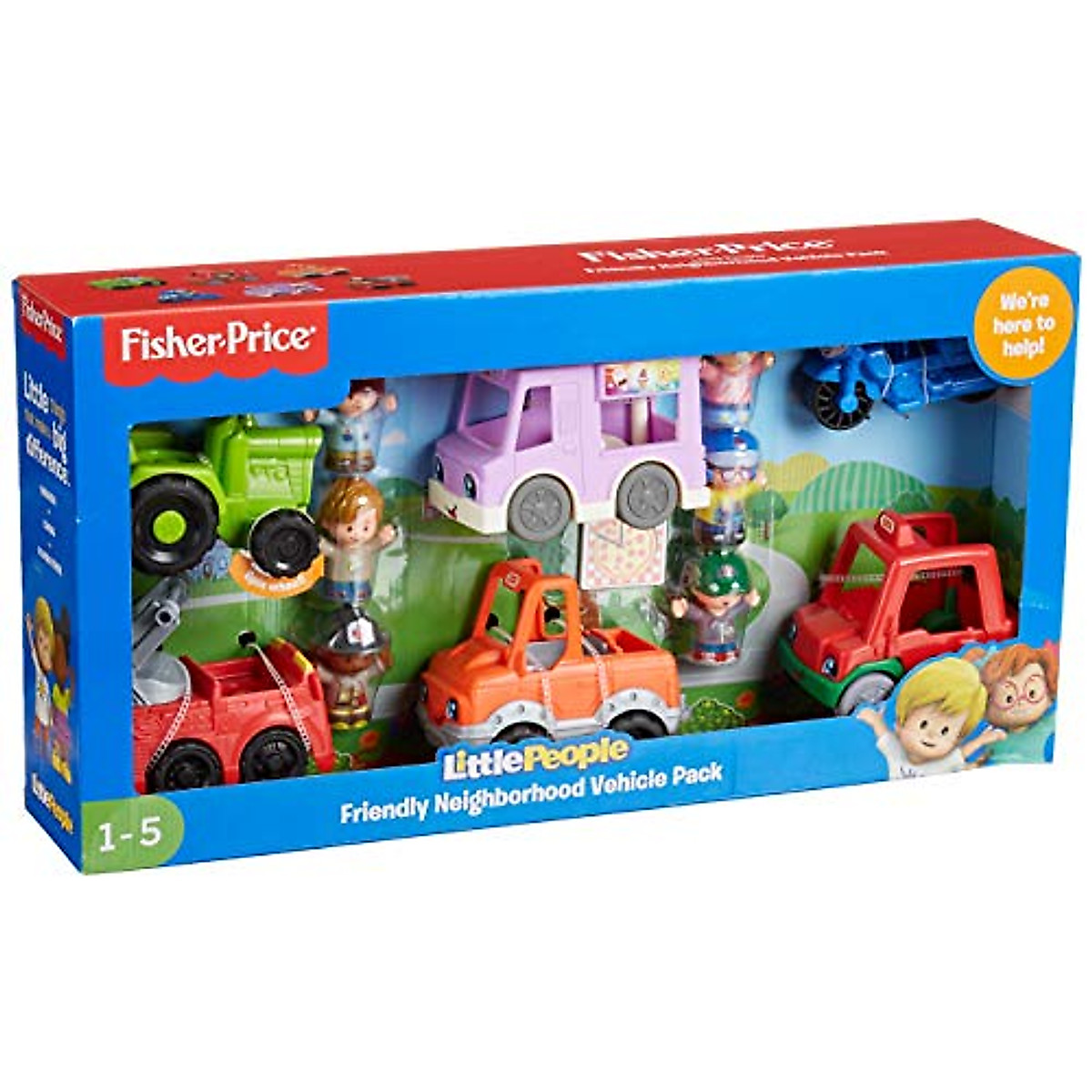 Fisher-Price Little People Friendly Neighborhood Vehicle Gift Set, Toddlers Explore Different Roles People Play in Their Neighborhood with This Set Featuring 6 Roll-Along Vehicles and Figures