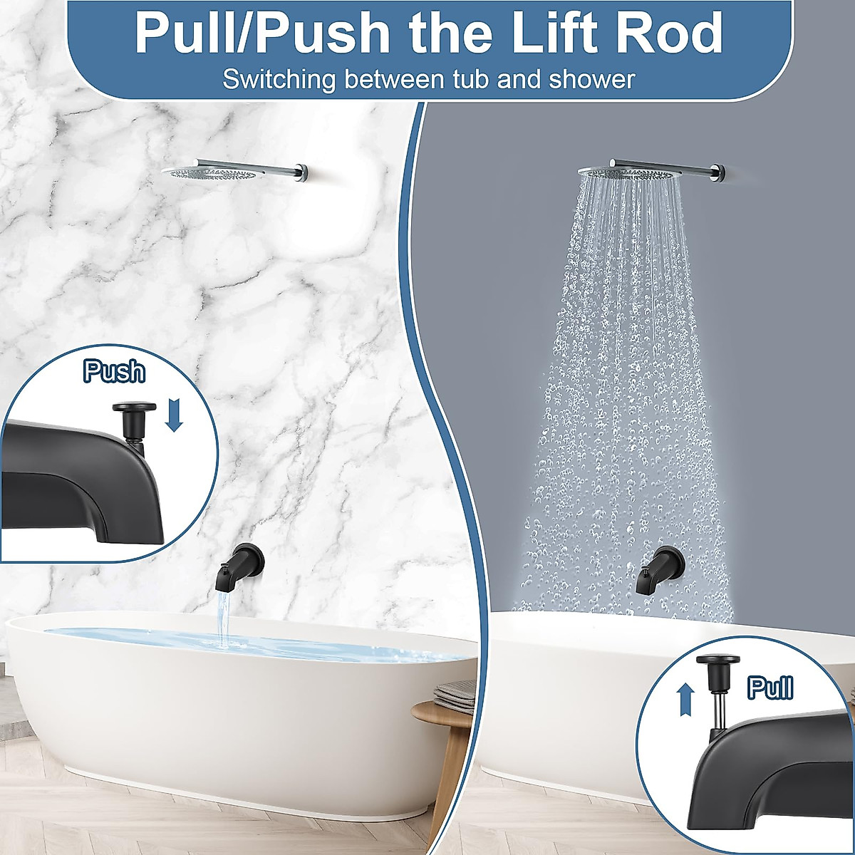 Enhon Tub Spout with Diverter, Universal Fits 1/2'' Copper Pipe, 1/2'' IPS and 3/4'' IPS, Bathroom Bathtub Tub Faucet Replacement with Adapters (Matte Black)