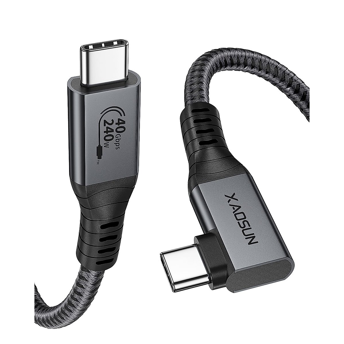 XAOSUN 240W USB 4 Cable for Thunderbolt 4, Right Angle Thunderbolt 4 Cable 90 Degree, 240W USB C to USB C Cable with 40Gbps Data, 8K@60Hz Display, for Thunderbolt MacBook Docks eGPU Hub 3.3ft