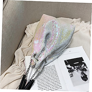 OSALADI Luxury Sequin Messenger Bag Women's Bucket Bag with Chain Large Capacity Tote Shiny Sequin Design White
