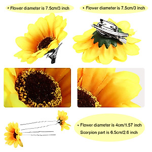 Fiada 16 Pieces Sunflower Headbands set Including 6 Pieces Sunflower Crown, 2 Pieces Sunflower Hair Clips, 8 Pieces Sunflower Hairpins for Women and Girls Wedding Hair Accessories