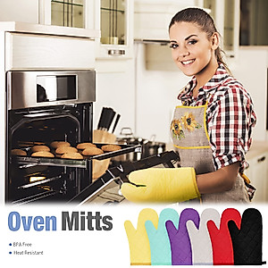 Zubebe 12 Pcs Oven Mitts and Pot Holders Multicolor Sets 6 Pair Heat Resistant Cotton Oven Gloves Extra Thicken Long Kitchen Gloves 6 Terry Cloth Pot Holders Oven Hot Pads for Cooking Baking Grilling