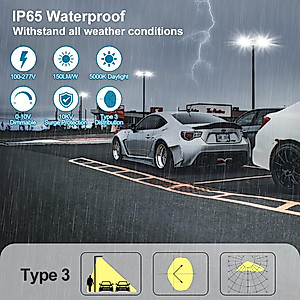 Xbuyee 150W LED Parking Lot Light with Dusk to Dawn Photocell, Dimmable LED Pole Light Outdoor Shoebox Lights with Slip Fitter Mount, 22500lm 150lm/W 5000K 100-277V IP65, 75W/100W/150W Adjustable, ETL