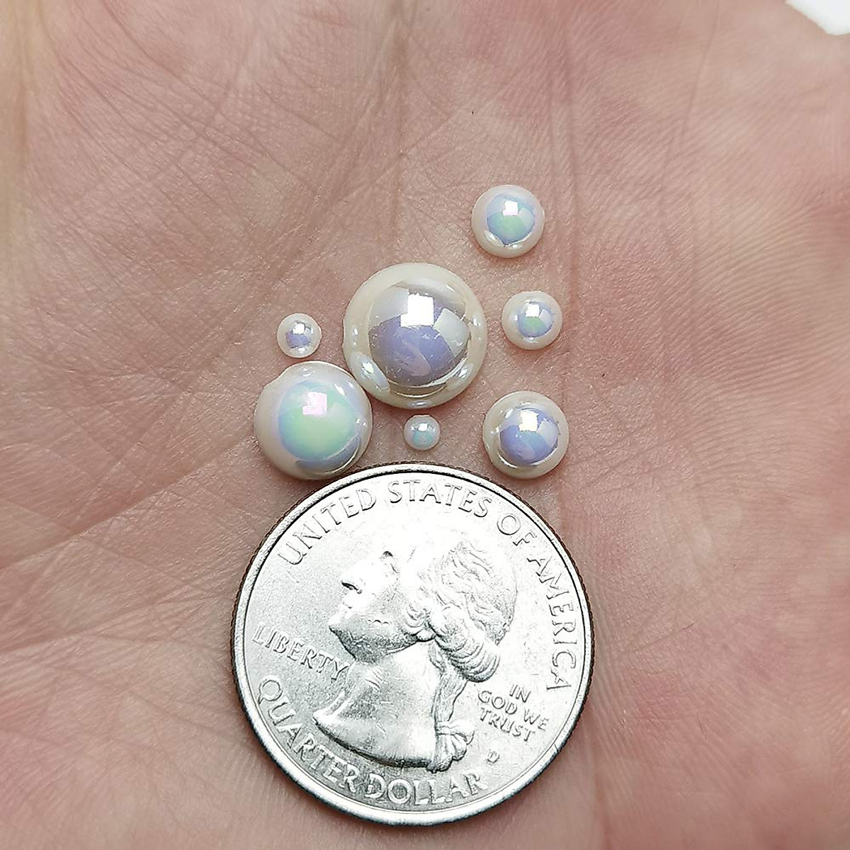 Chenkou Craft 3000PCS 1 Box White AB Round Flatback Imitation Half Pearls Bead Loose Beads Gem (White AB Half Ball)