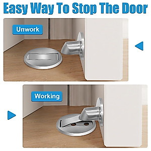 Magnetic Door Stopper, Invisible Magnetic Door Stop, Brushed Satin Nickel, No Need Drill with 3M Adhesive, Stainless Steel Floor Magnetic Door Catch Door Hold (Silver)