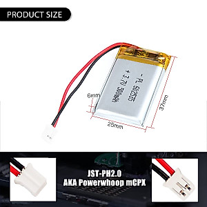 Diginex AKZYTUE 3.7V 500mAh 602535 Lipo battery Rechargeable Lithium Polymer ion Battery Pack with PH2.0mm JST Connector