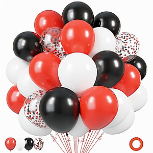 Red and Black Latex Balloons, 50 Pack 12 inch Black White Red Confetti Party Balloons with Ribbons for Birthday Graduation Wedding Bridal Shower Party Decoration