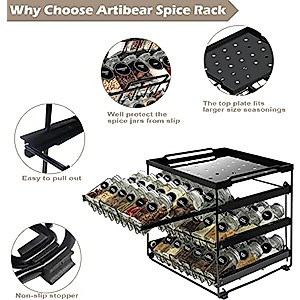 Artibear Upgraded Pull Out Spice Rack Organizer for Cabinet Storage Upto 54 Jars, 3-Tier Seasoning Shelf Holder for Kitchen Pantry Countertop, Matte Black (Bottles Not Included)