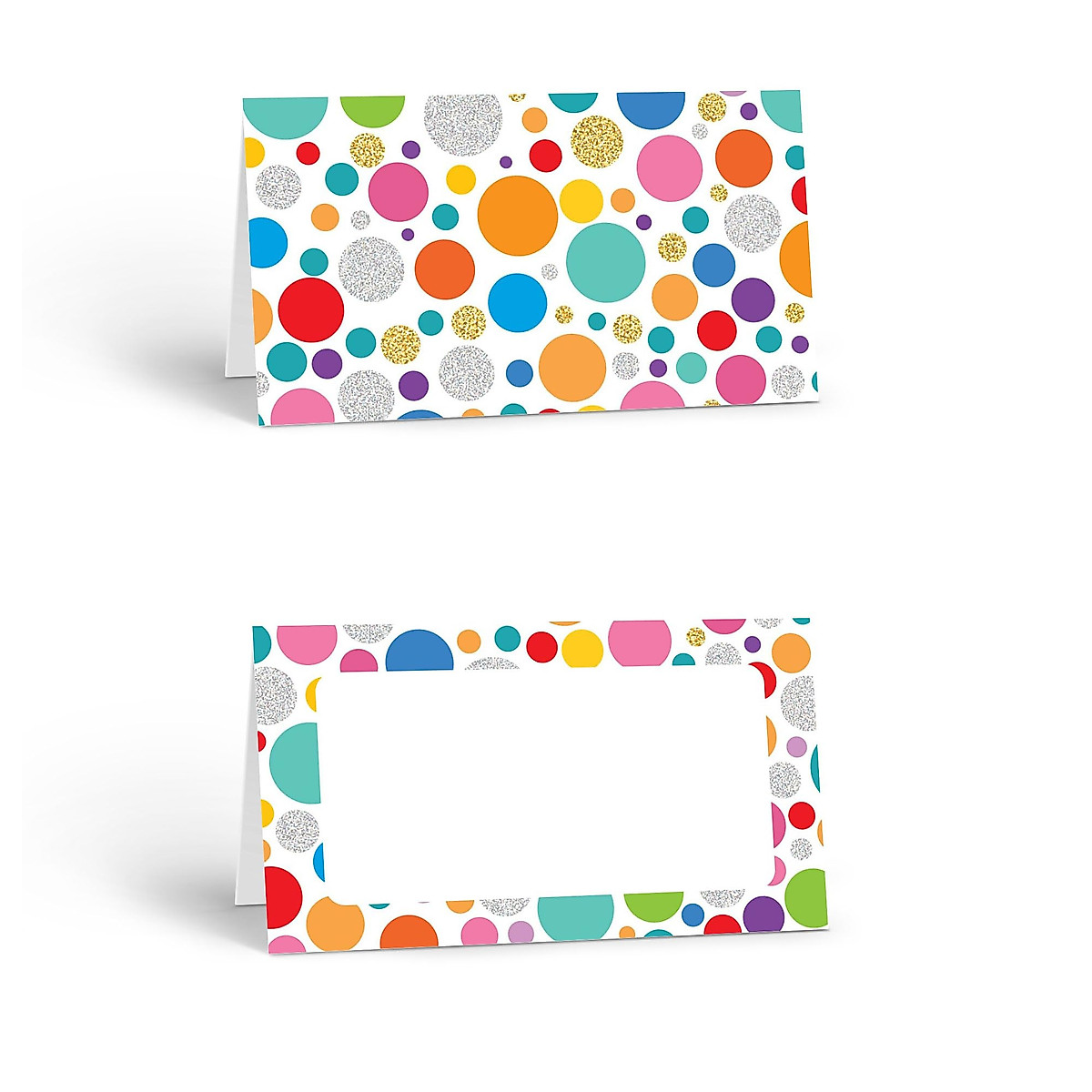 Stonehouse Collection | Colorful Dot Patterened Table Tents | Rainbow Colored Name Cards | Classroom Celebration, Birthday, Wedding, Baby Shower, Bridal Shower, Anniversary | 25 Count (Colorful Dots)