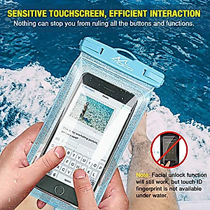 MoKo Waterproof Phone Pouch Holder Floating 2-Pack, IPX8 Glitter Waterproof Case Dry Bag Compatible for iPhone14 13 12 11 Pro Max X/Xr/Xs/8/7/6/SE 3, Galaxy S20/S21, Light Blue & Pink