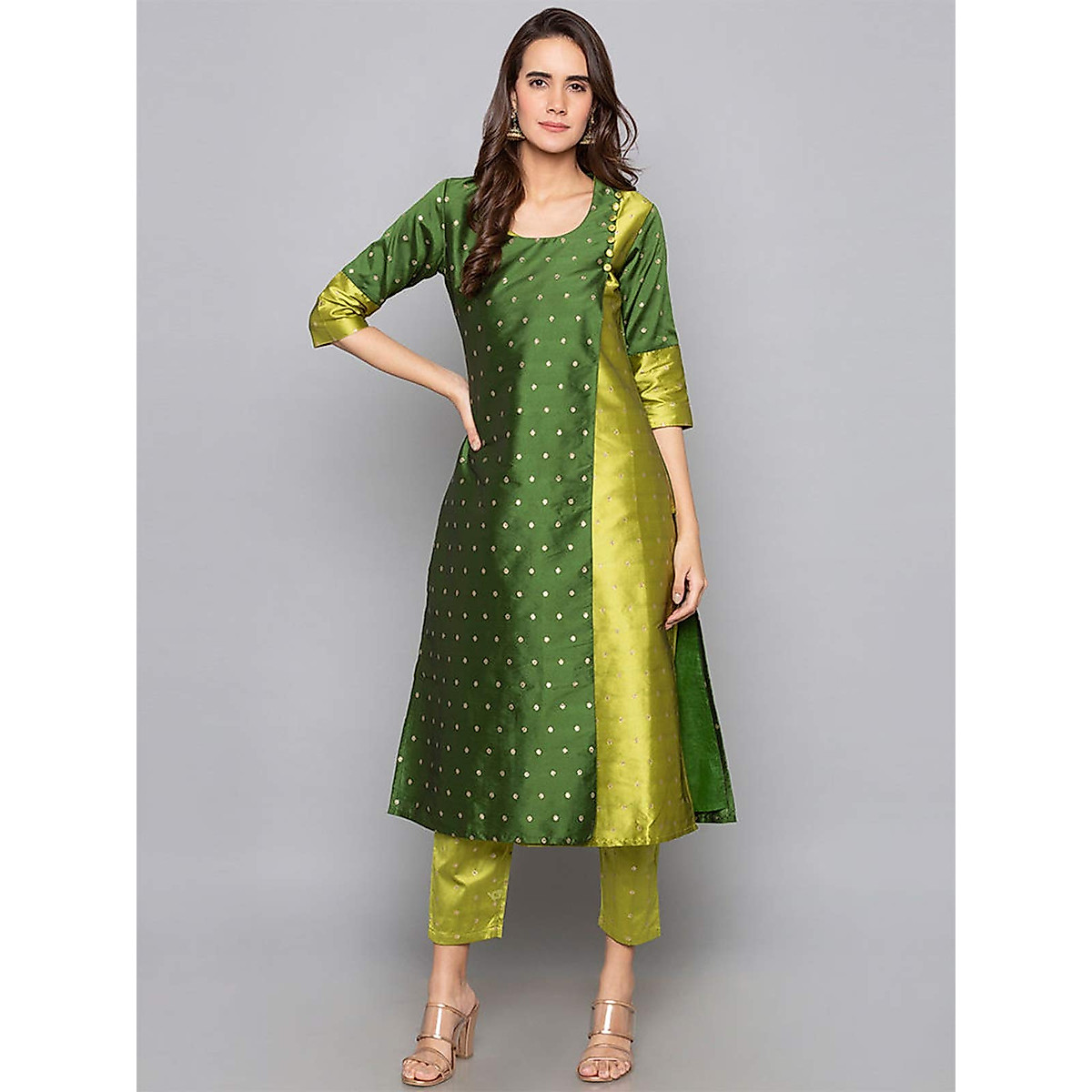 Indian Kurti for Womens With Pant | Art Silk Woven Partywear Kurta Kurtis Dress For Women Tops Tunic Green