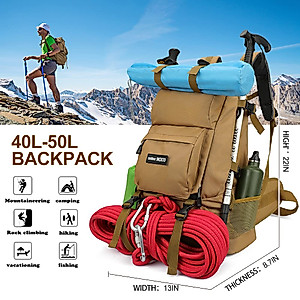 INOXTO 40L Hiking Backpack Camping Backpack with Waterproof Rain Cover for Men Women, Outdoor Sport Travel Daypack with Adjustable Chest and Hip Strap for Climbing Camping Touring (Khaki)