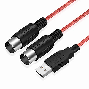 TNP Midi to USB Cable Interface Converter - IN OUT Midi Cable Host Adapter Plug Controller Wire Cord For Keyboard Synthesizer Device to Mac Pc Computer Laptop iPad iPhone Music Studio (Red 6 FT)