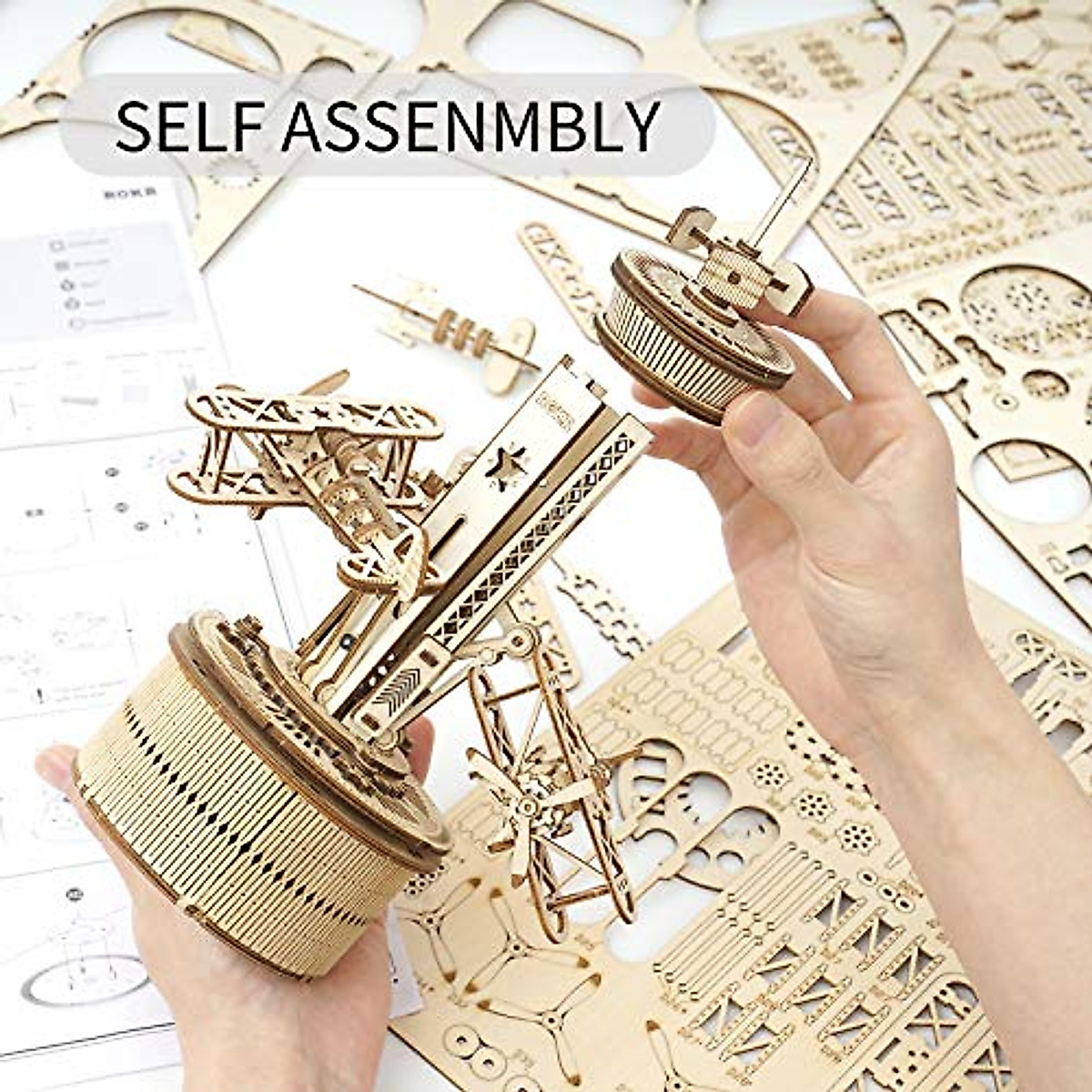 ROKR 3D Wooden Puzzle Mechanical Music Box,DIY Aircraft Model Kits to Build,Best Toy Gift for Kids/Teens/Adults on Birthday,Decoration for Room