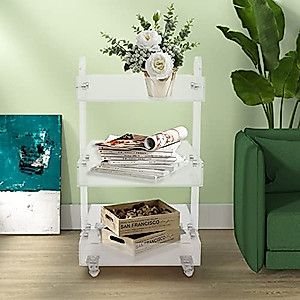 3 Tier Acrylic Multi-Functional Rolling Storage Cart, 16.37x13.38x28 Inch Acrylic Storage Cart with Lockable Wheels for Living Room Bedroom Bathroom Kitchen and Laundry Room