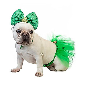 Impoosy St. Patrick's Day Dog Costume Pet Green Irish Headband with Dog Clover Dresses for Dogs Cats St. Patrick's Day (Green)