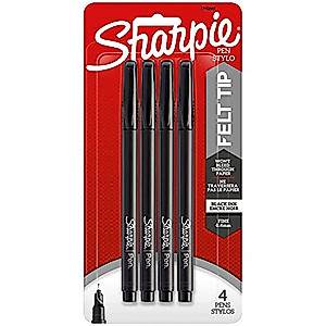 Sharpie Plastic Point Stick Permanent Water Resistant Pen, Black Ink, Fine, 4 per Pack