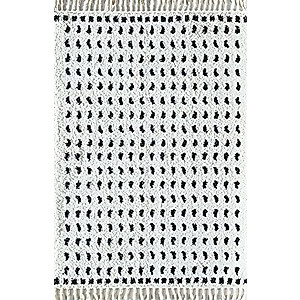 CosmoLiving by Cosmopolitan BT15B Calm Creation Dots Modern White Non-Shedding Living Room Bedroom Dining Home Office Area Rug, 8'3"X10'0"