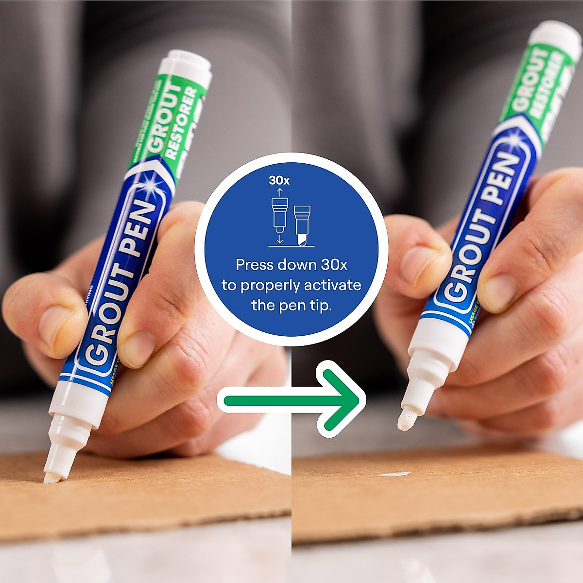 Grout Pen White Tile Paint Marker: Waterproof Grout Paint, Tile Grout Colorant and Sealer Pen - White, Wide 15mm Tip (20mL)