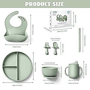 CSFICTS Baby Led Weaning Supplies - Silicone Baby Feeding Set - Suction Bowl Divided Plate Straw Sippy Cup - Toddler Self Feeding Eating Utensils Dishes Set with Bibs Spoon Fork - 6 Months