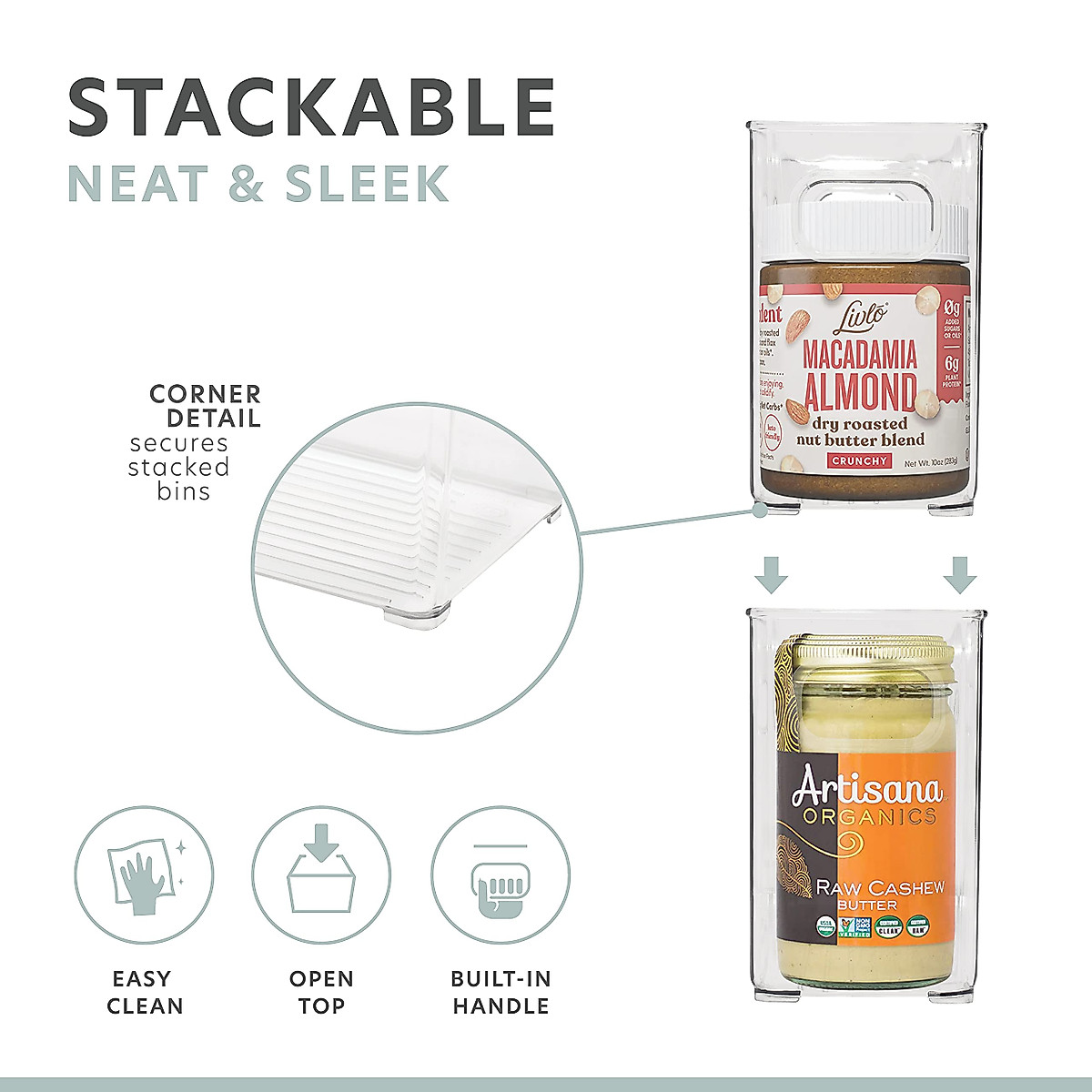 bHome & Co Clear Plastic Storage Bins - Pantry Organization and Storage Containers Stackable Storage Bins Acrylic Bins for Organizing Cabinet Shelves Kitchen Organization Fridge Freezer Organizer Bins