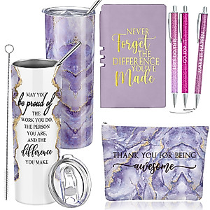 Domensi 6 Pcs Employee Appreciation Gift Set for Women Thank You Gift May You Be Proud 20 oz Rustic Purple Marble Sign Tumbler Makeup Bag Journal Ballpoint for Teacher Nurse Lady Work Business Gift