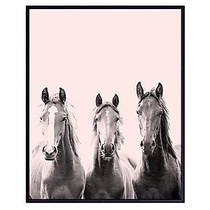Horse Wall Decor - Horse Wall Art - Horse Decorations - Farmhouse Barn Wall Decor for Girls Bedroom - Country Western Boho Shabby Chic Decorations - Gift for Equestrian Women - Pink Pony Poster Set