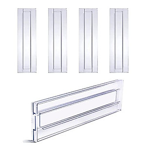 HSYP WOOD Adjustable Drawer Dividers for Clothing & Home Utensils-4 Pack of Clear Plastic Drawer Organizers, 3.2", Expandable 11-19". Ideal for Kitchen Organizers and Storage