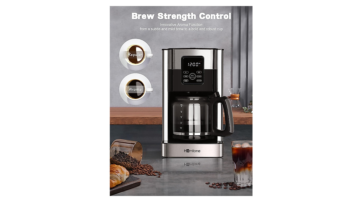 Homtone 12-Cup Programmable Coffee Maker with Touch Screen and Anti ...