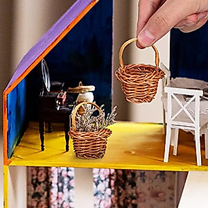 Wicker Basket 8pcs Mini Woven Baskets Miniature Picnic Baskets with Handles Farmhouse Small Basket Wedding Candy Gift Baskets Tiny Hamper Baskets for Wedding Xmas Tree Ornaments Woven Basket