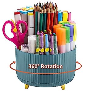 Marbrasse Desk Organizer, 360-Degree Rotating Pen Holder for Desk, Desk Organizers and Accessories with 5 Compartments Pencil Organizer, Art Supply Storage Box Caddy for Office, Home （Dark Green）