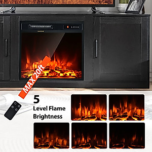 Tangkula Electric Fireplace TV Stand for TVs up to 65 Inch,with 18 Inch 1500W Faux Fireplace,Built-in Thermostat, 5 Level Brightness, Remote Control and Timer,Fireplace Stand for Living Room (Black)