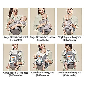 Bebamour Baby Carrier Newborn Front and Back Carry Baby Carrier Newborn to Toddler Baby Hip Carrier with Head Hood & 3 Pieces Teething Pads (Grey)