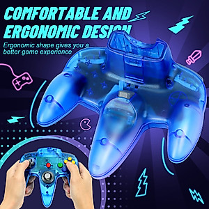 N64 Controller, FISUPER Wired Classic Game Controller Gamepad Joystick for N64 Console (Clear Blue)