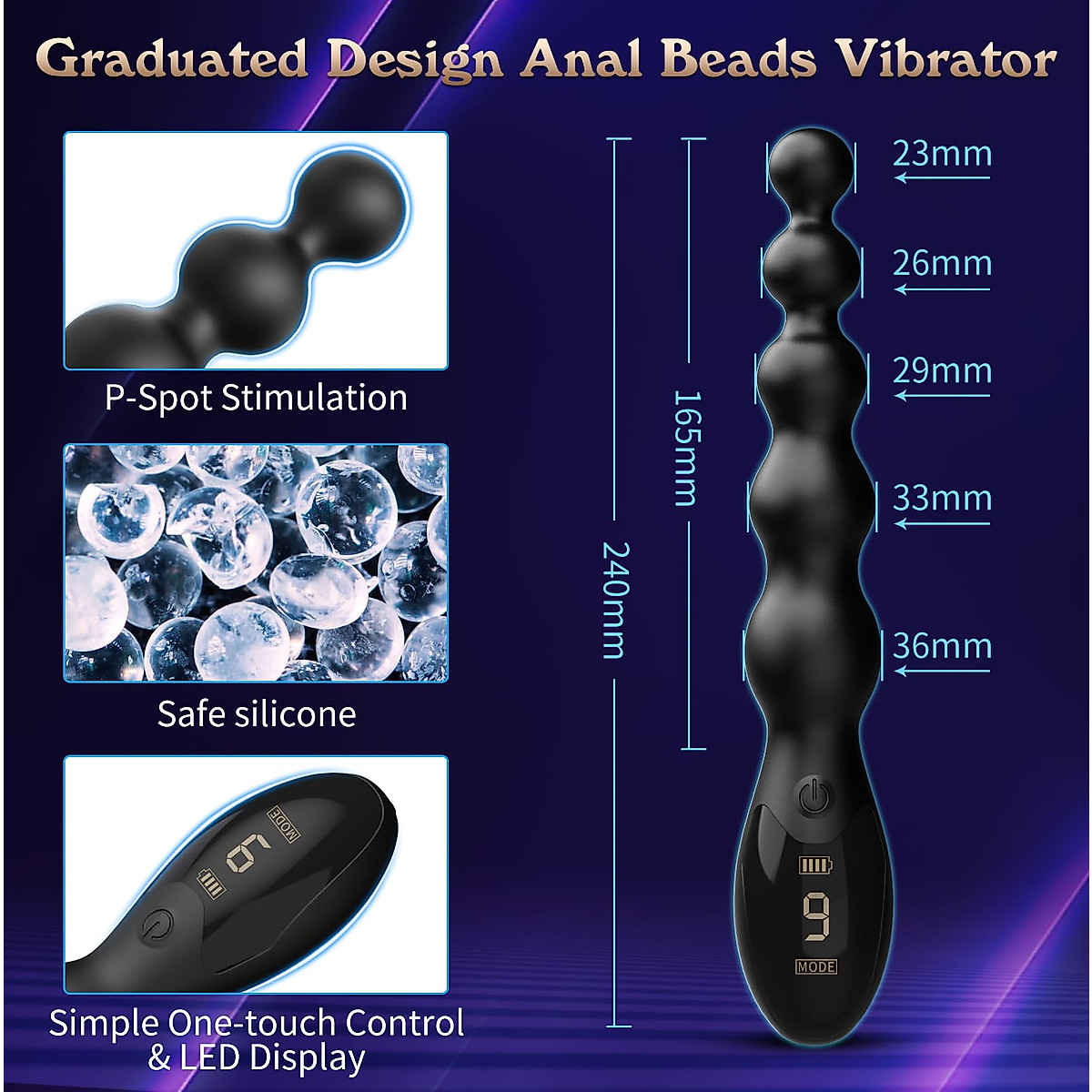 Male Sex Toys Anal Beads Butt Plug - Adult Toys Anal Toys Sex Toys for Men Adult Toy Sex Toy Anal Vibrators Graduated & Display Design Anal Toys Dildo Prostate Massager with 9 Vibration Modes