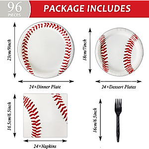 gisgfim 96 Pcs Baseball Party Supplies Bundle Paper Plates Napkins Baseballs Party Birthday Decorations Favors For Girls Serves 24