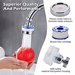 3 Pack Sink Water Filter Faucet, Universal 360 ° Rotating Kitchen Faucet Water Purifier, Bathroom Faucet Filter Removes Chlorine Fluoride Heavy Metals Hard Water for Home Kitchen & Bathroom