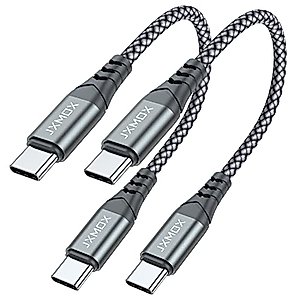 JXMOX Short USB C to USB C Cable 60W, (2 Pack 1ft) Type C Fast Charging Cord Charger Compatible with Samsung Galaxy S23 S22 S21 S20 Ultra, Note 20 10 Plus, Google Pixel 2/3/4 XL, iPad Pro/Air4 (Grey)